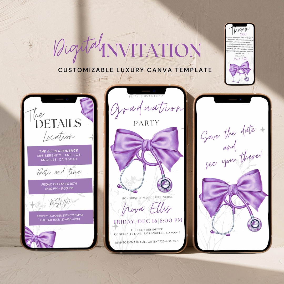 Plantilla de invitación de graduación de enfermería en color morado ...
