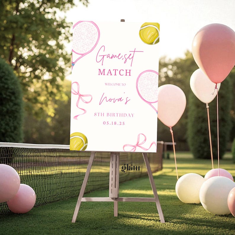 Coquette Pink Bow Tennis Welcome Sign Poster Tennis Party Theme Tennis ...