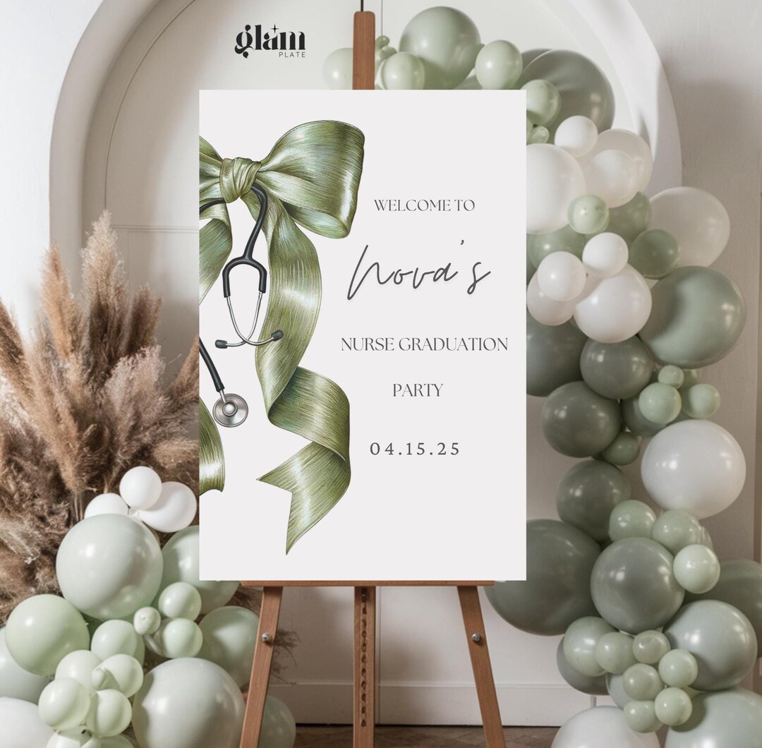 Sage Green Graduation Graduation Welcome Sign,green Coquette Bow Nurse ...