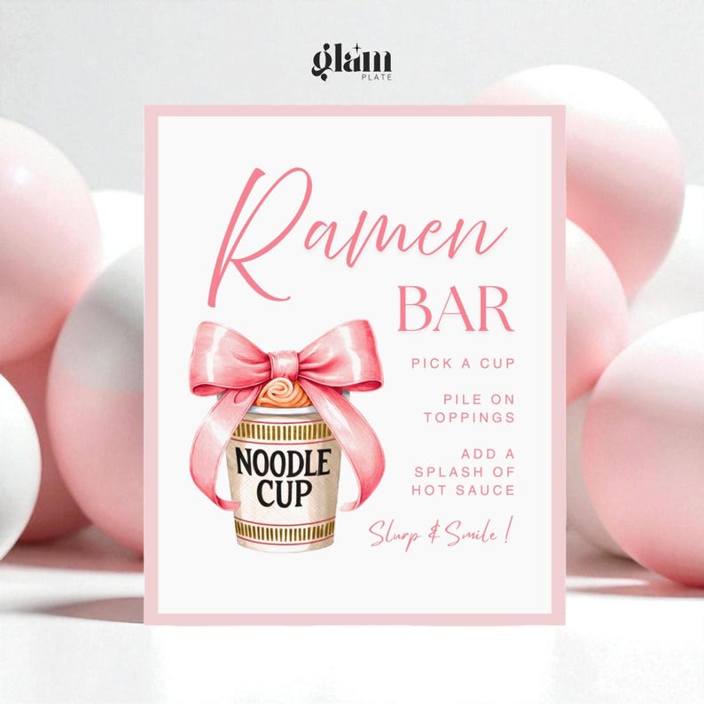 Ramen Noodle Bar Sign Pink Bow Canva Template Quinceanera Sweet 16 ...