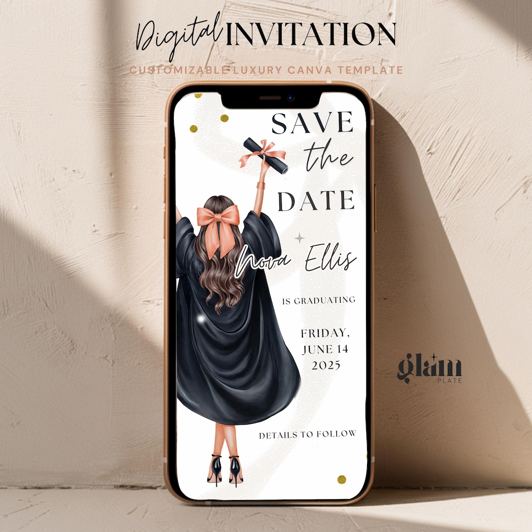 Minimalist Apricot Graduation Save the Date Digital Invite,modern ...