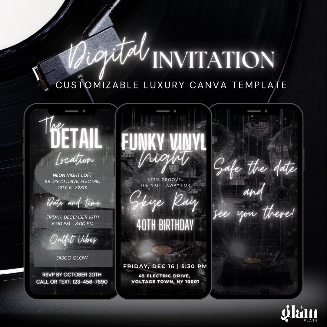 Disco Party Vinyl Birthday Invitation Template | Editable Retro Party ...