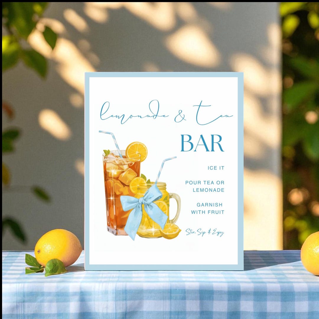 Lemonade & Iced Tea Bar Sign Canva Template Editable Coquette Blue ...