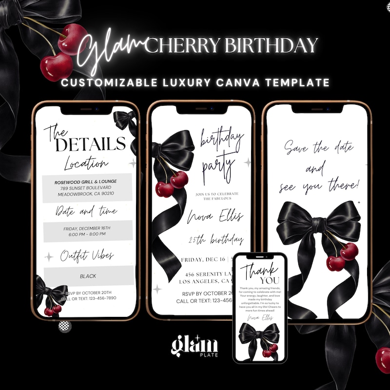 Black Bows Birthday Evite - Etsy