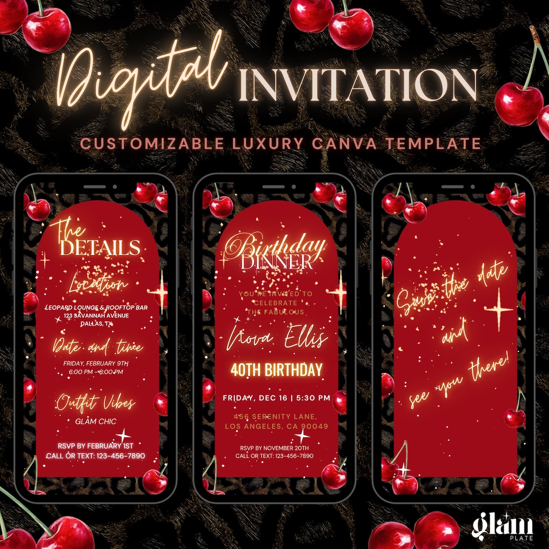 Cherry Leopard Glam Birthday Invite,birthday Cheetah Animated,leopard ...