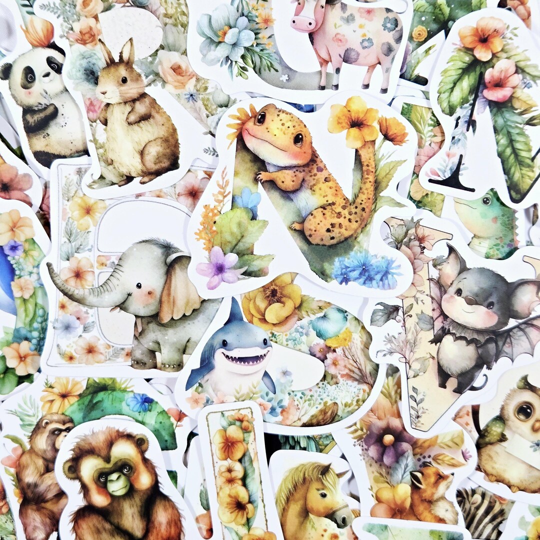 Animal Alphabet Stickers : 52-piece Waterproof Matte Die-cut Set - Etsy