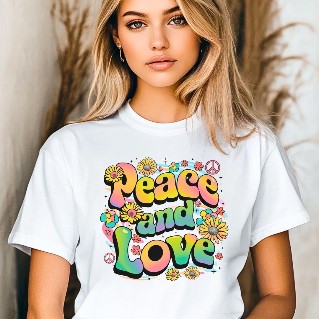 Retro Flower Power Tee, 70s Hippie Vibes T-shirt, Colorful Groovy Shirt ...