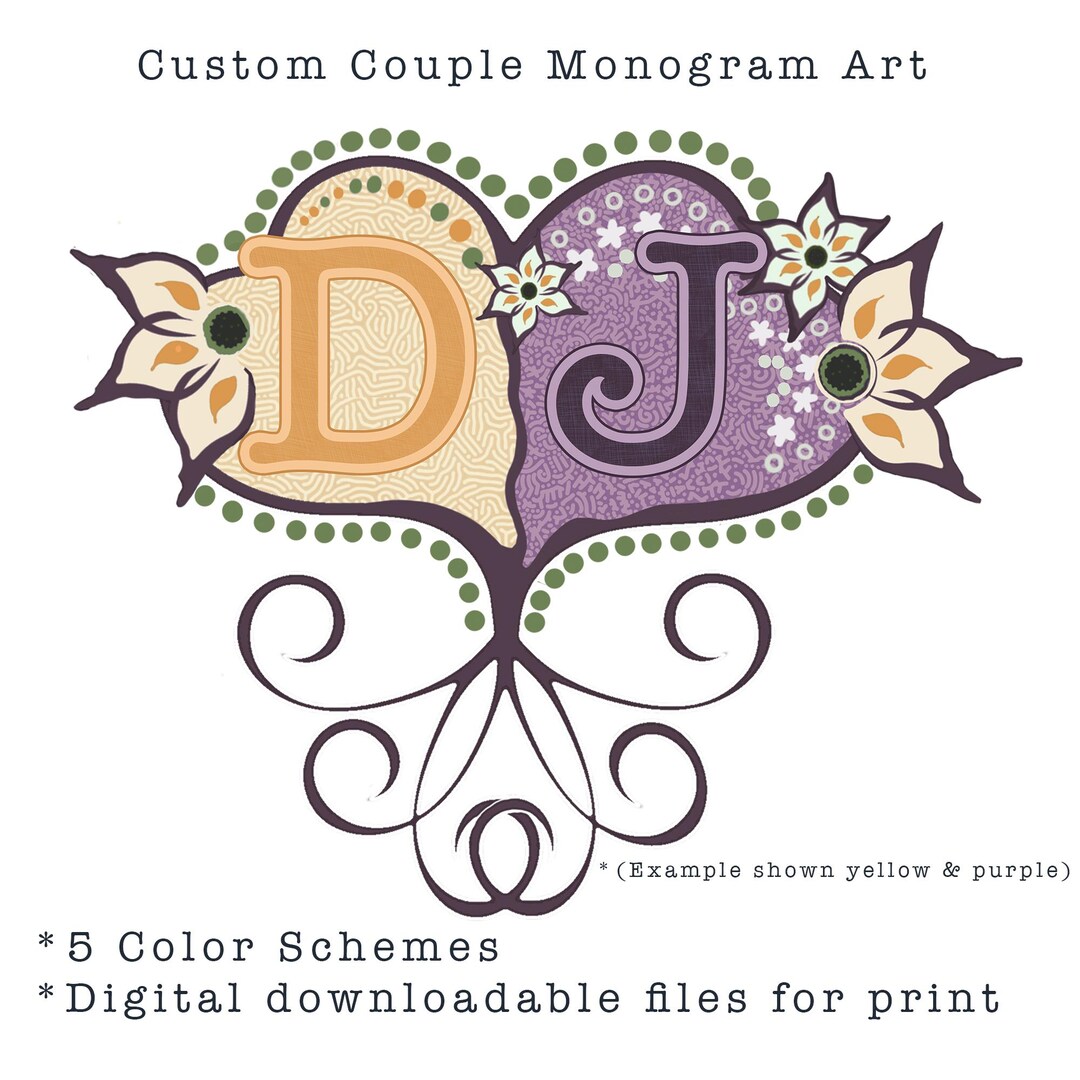 Custom Couple Monogram Art Crest Personalized Wedding Gift, Romantic ...
