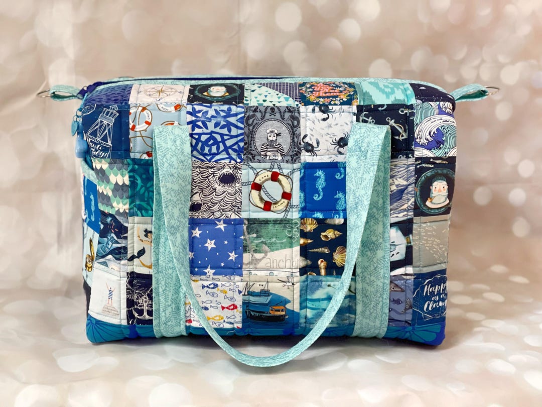 Patchwork Quilted Beach Duffel Travel Bag in Pink & Blue - Handmade ...