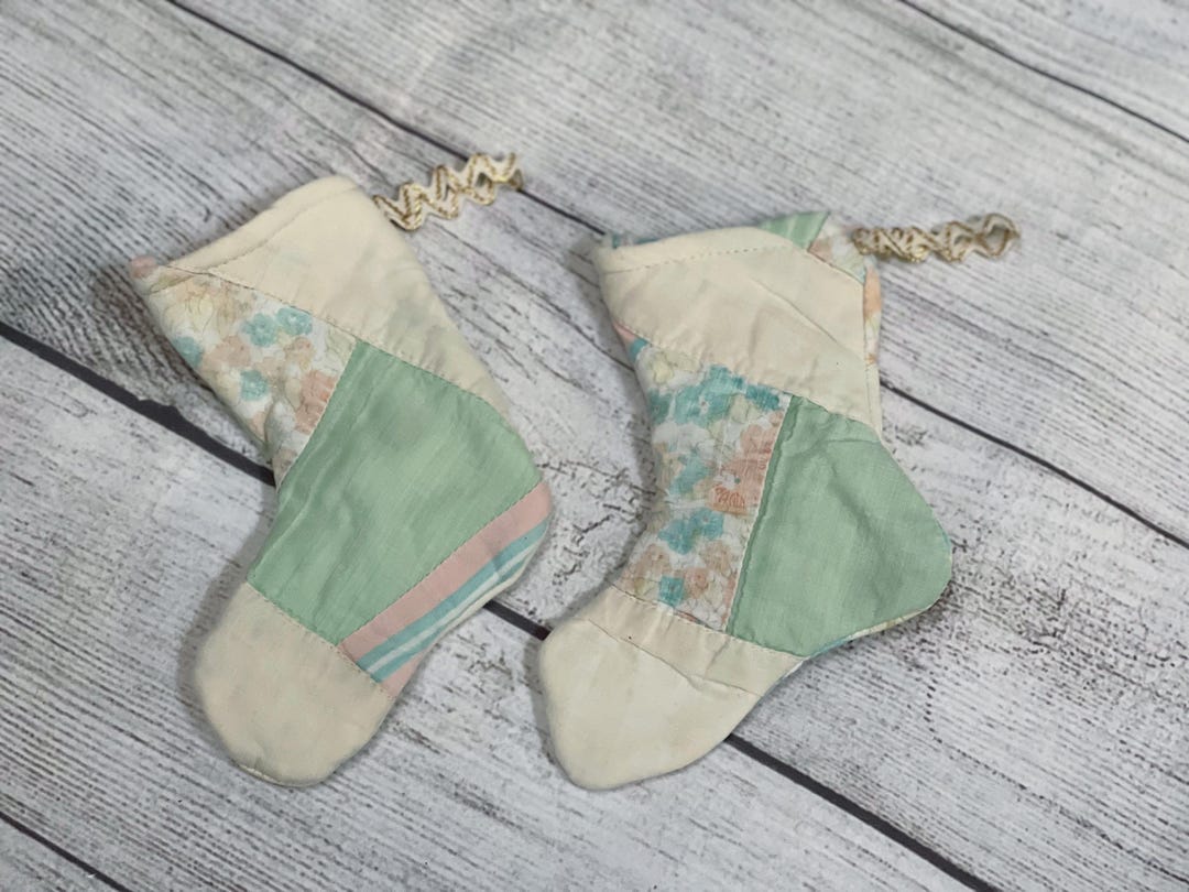 Set of Two Repurposed Quilt Mini Stockings - , Recycled Quilt, Scrap ...