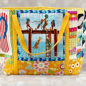 Summer Fun Themed Quilted Tote Bag - Fabric Scrap Bag, Eco Friendly ...