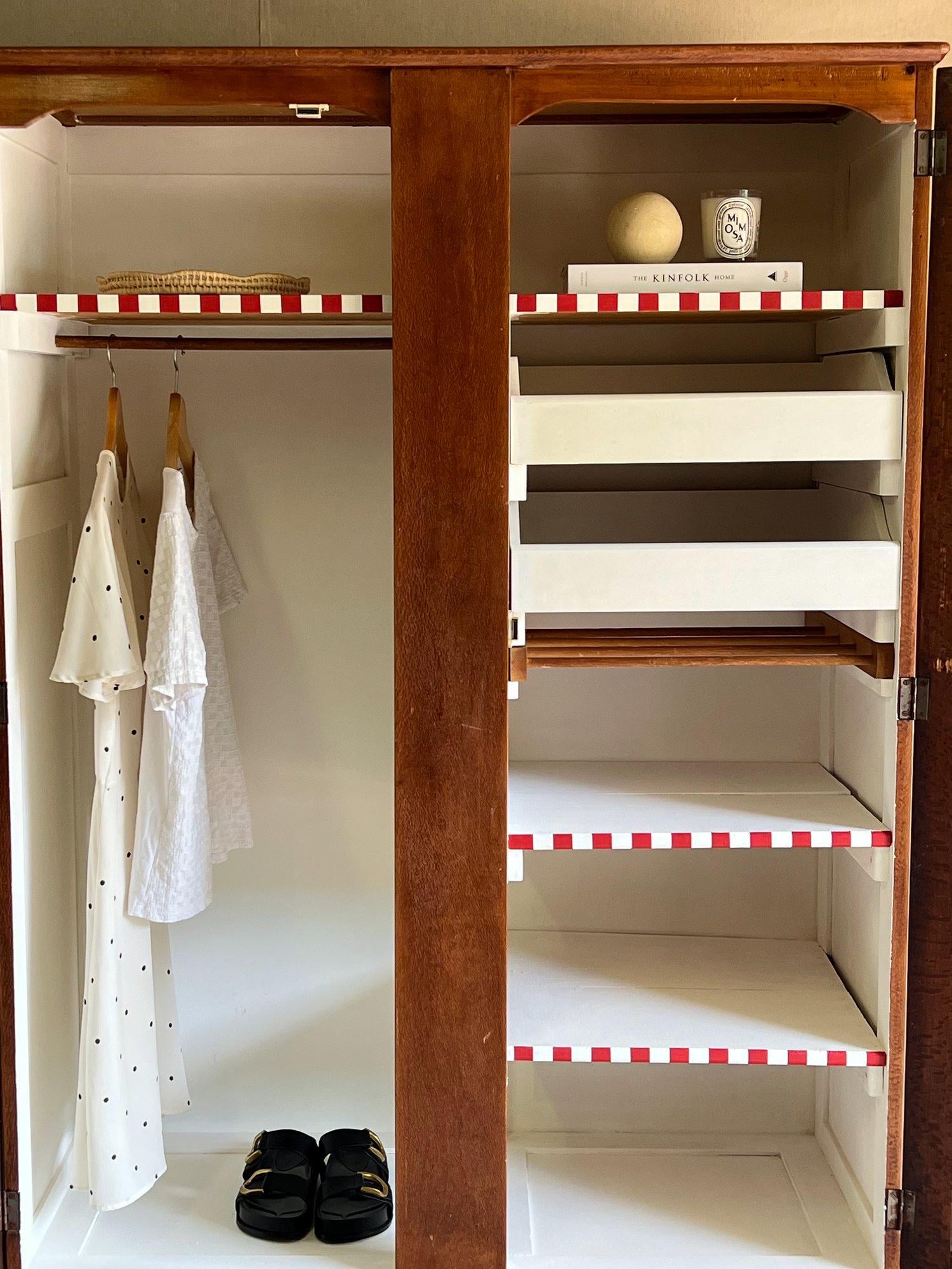 Silky Oak Wardrobe With Stripe Details and a Pop of Red - Etsy