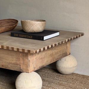 Solid Wood Coffee Table With Ball Legs and Stripe Detail - Etsy