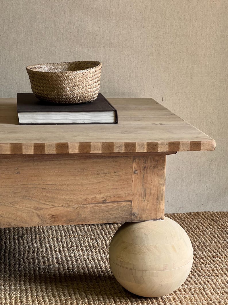 Solid Wood Coffee Table With Ball Legs and Stripe Detail - Etsy