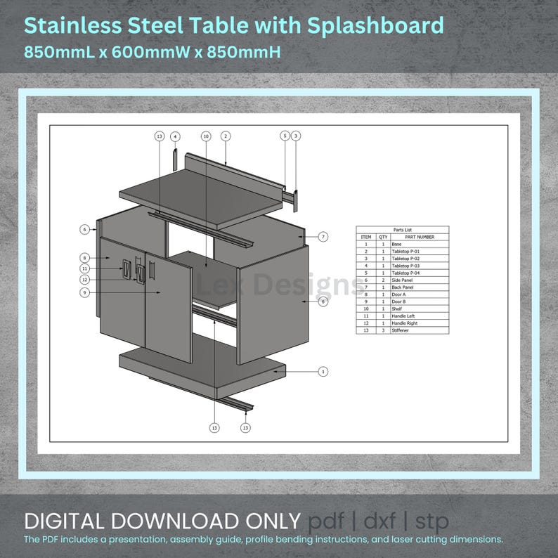 Stainless Steel Table With Splashboard | DIY Digital Plans: Dxf Laser ...