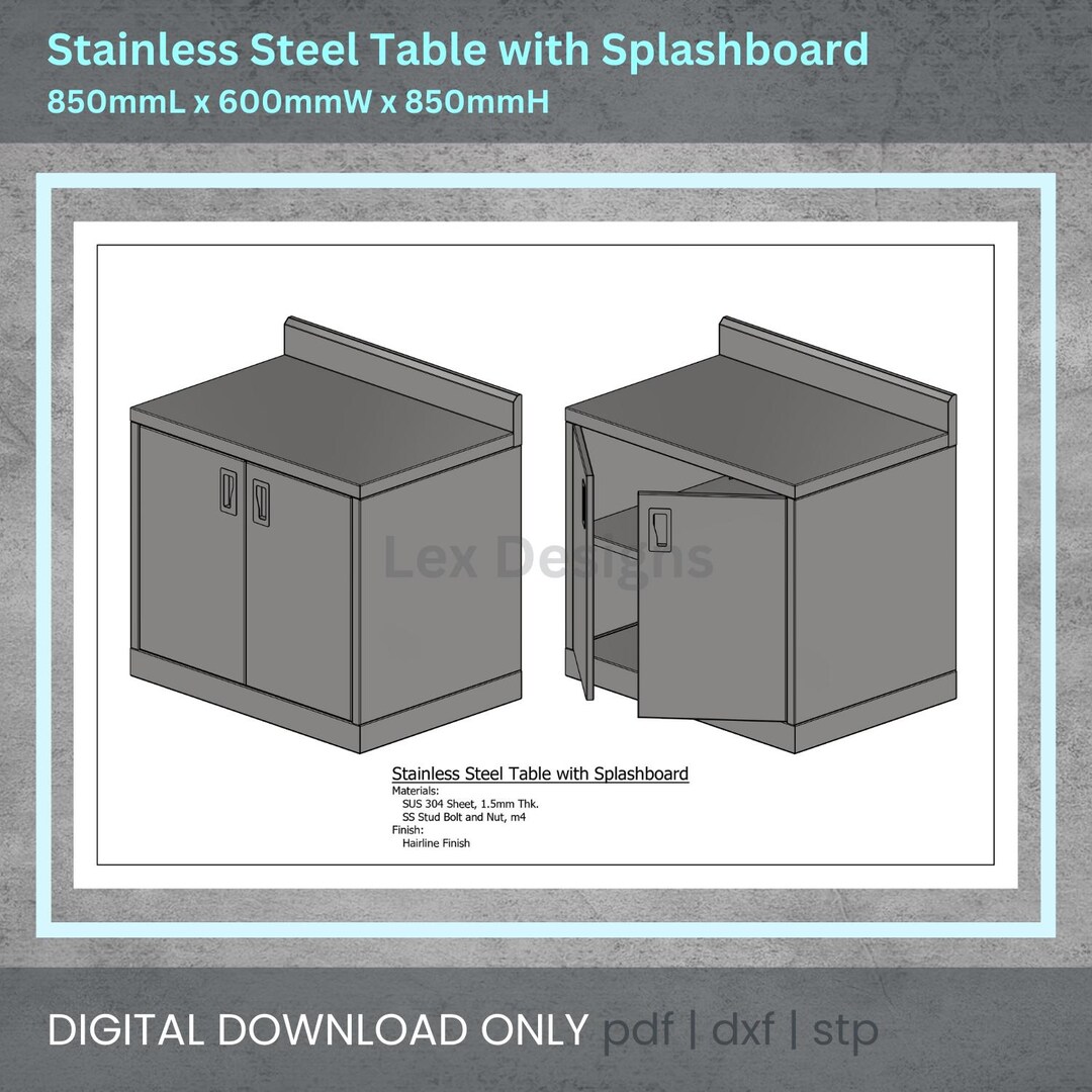 Stainless Steel Table With Splashboard DIY Digital Plans: Dxf Laser Cut ...