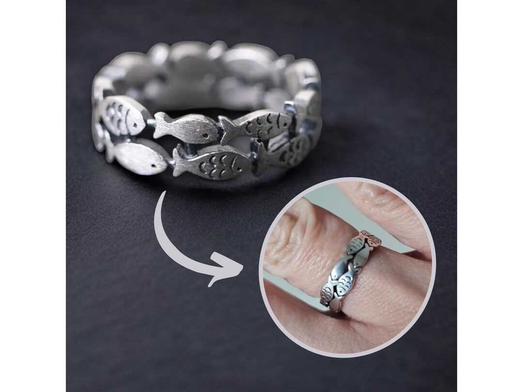 Silver Fish Ring, Adjustable Bilayer Fish Rings for Women, Gift for Her ...