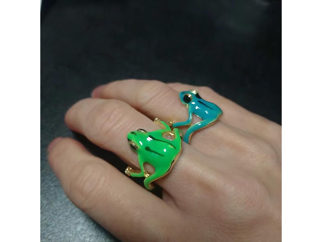Adjustable Green Tree Frog Ring, Cute Finger Ring for Women, Unique ...