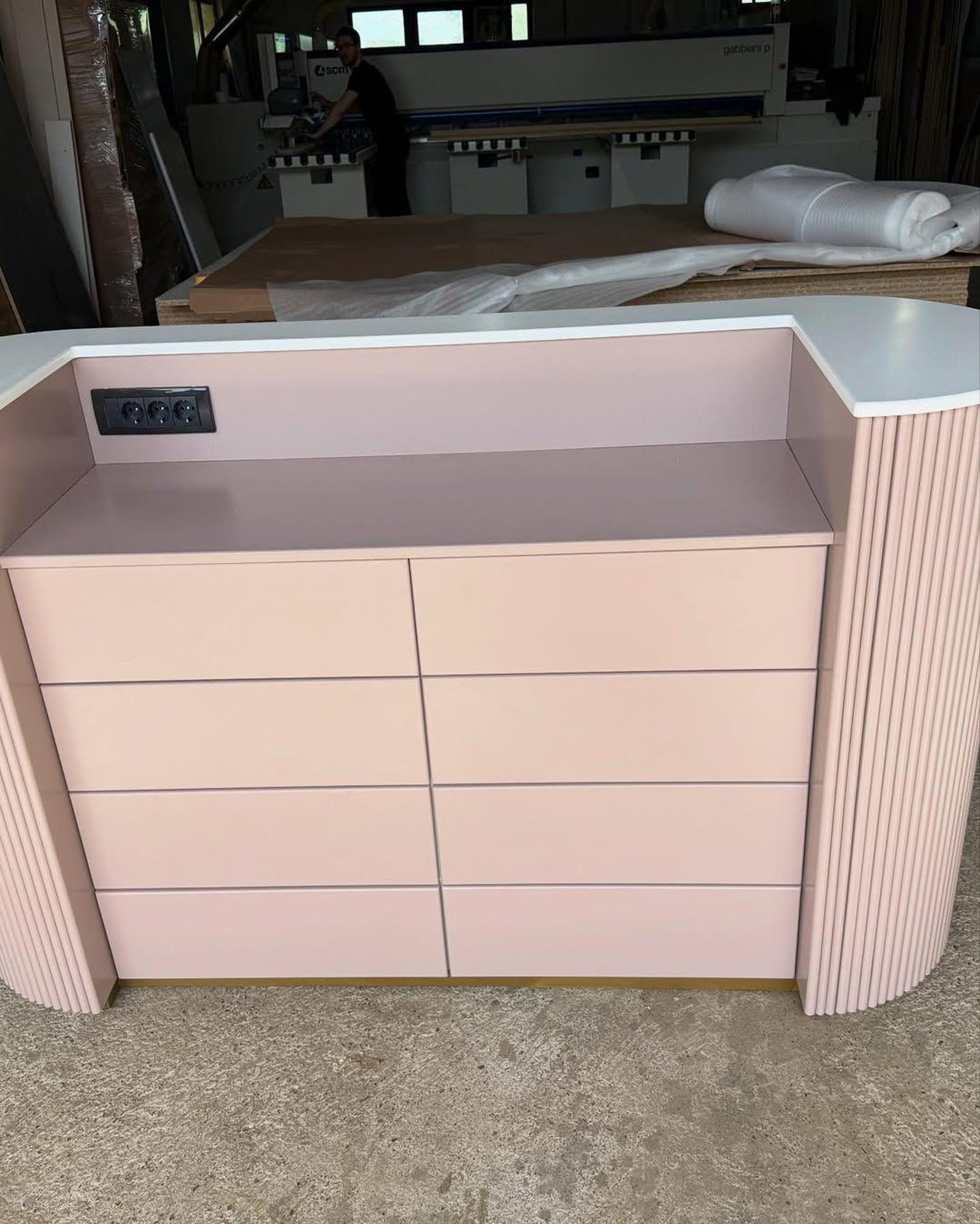 Blush Pink Curved Reception Desk With Fluted - Etsy