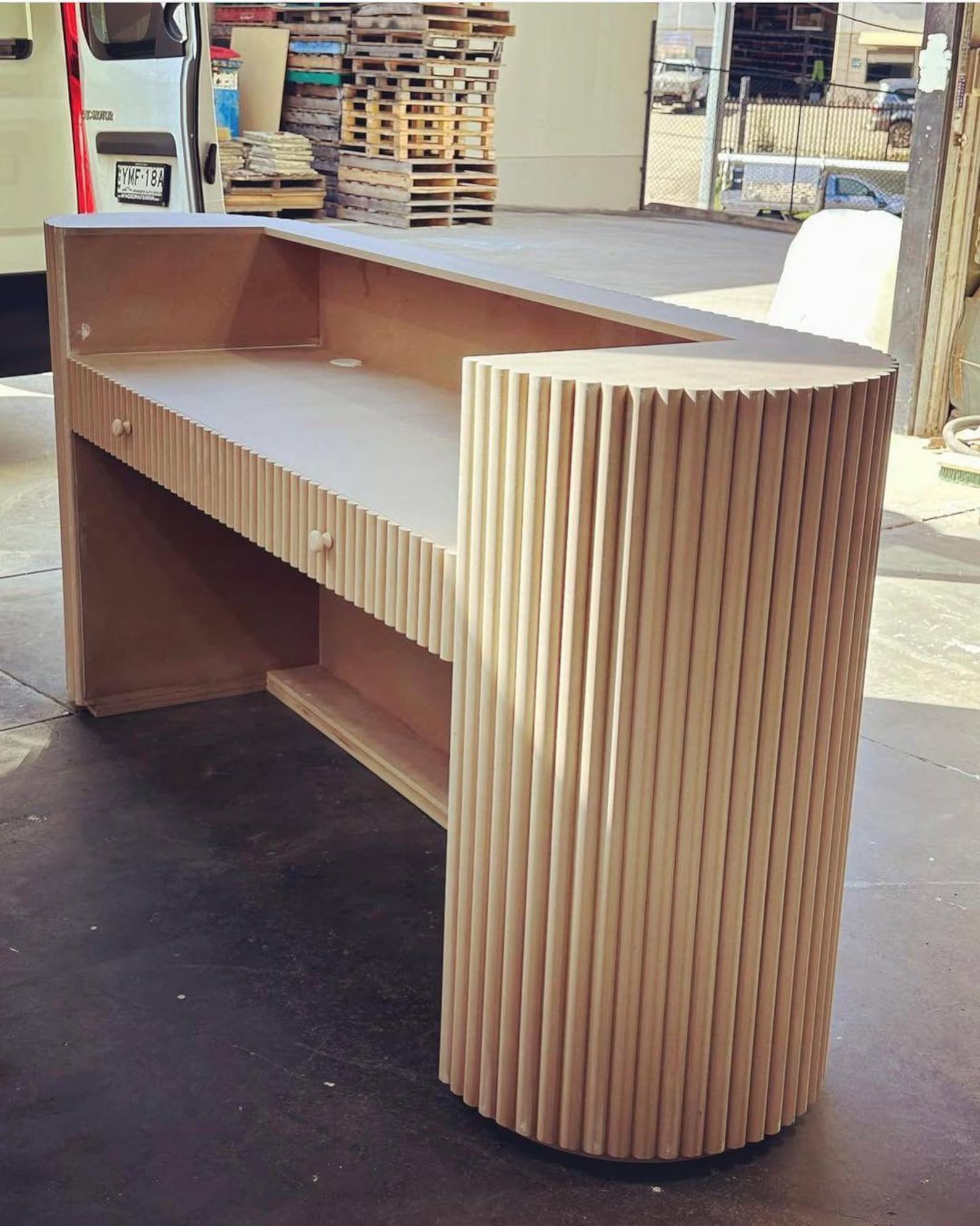 Curved Wood Slat Reception Desk - Etsy