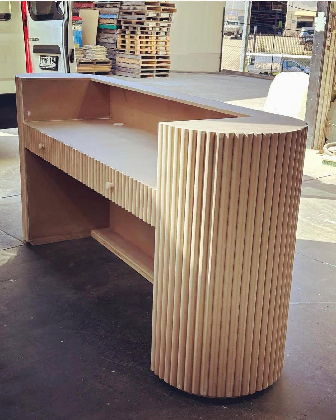 Curved Wood Slat Reception Desk - Etsy