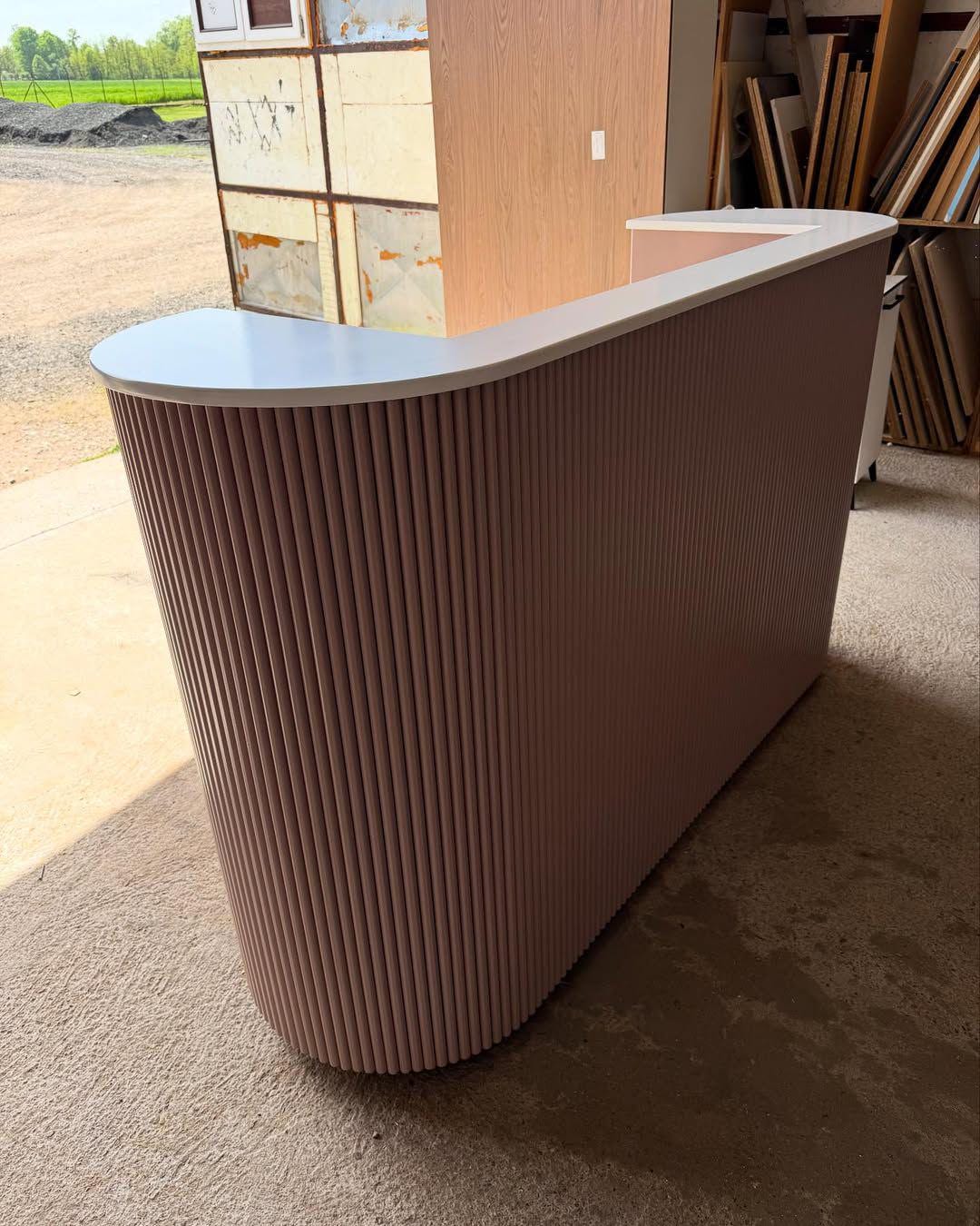 Blush Pink Curved Reception Desk With Fluted - Etsy