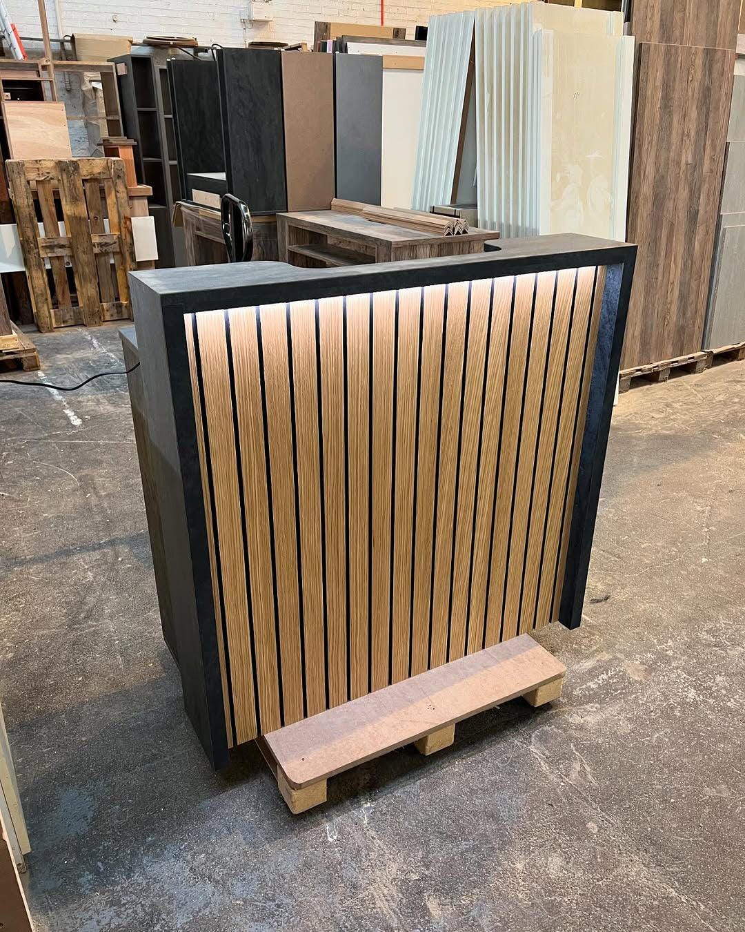 Modern Reception Desk With Vertical Wood Paneling and LED Accent - Etsy