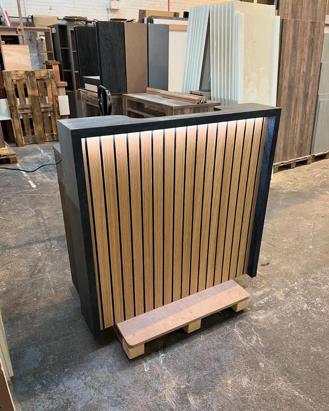 Modern Reception Desk With Vertical Wood Paneling and LED Accent - Etsy