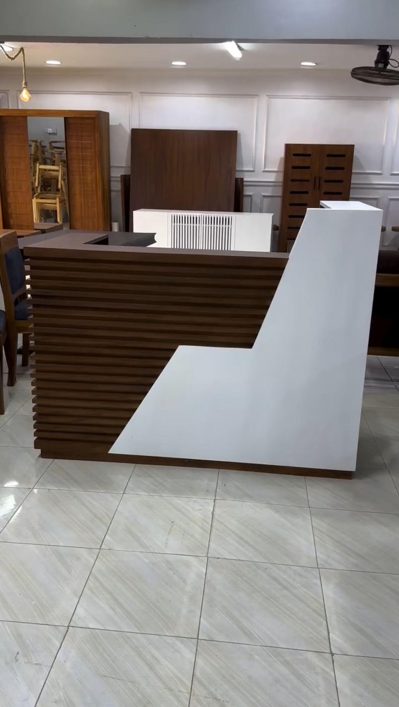 Modern Reception Desk With Wood and White Panel Design - Etsy