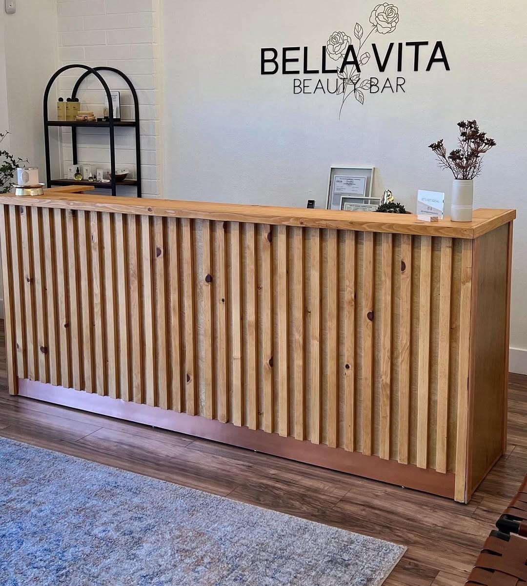 Modern Wooden Reception Desk With Vertical Slat Design - Etsy
