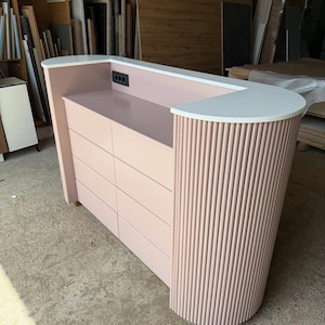 Blush Pink Curved Reception Desk With Fluted - Etsy