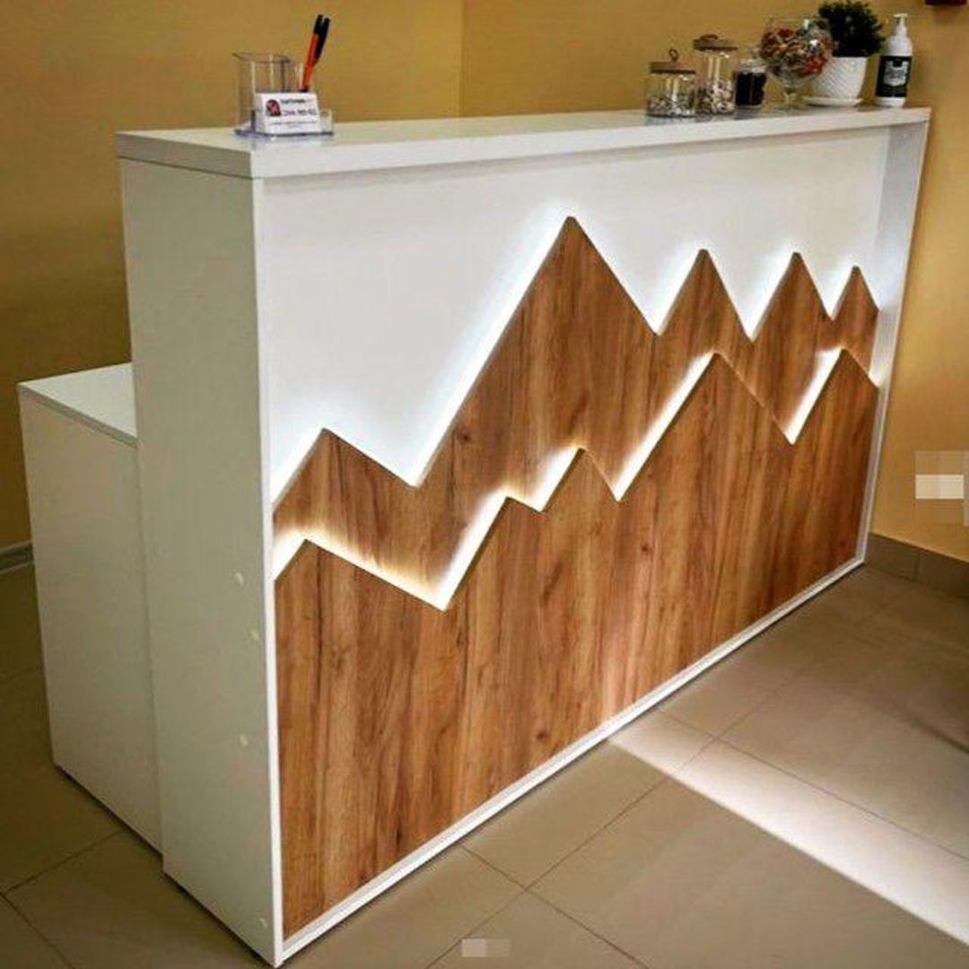 Modern White Reception Desk With Mountain-inspired LED Design - Etsy