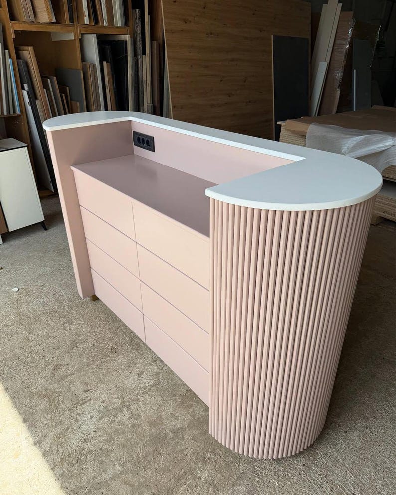 Blush Pink Curved Reception Desk With Fluted - Etsy