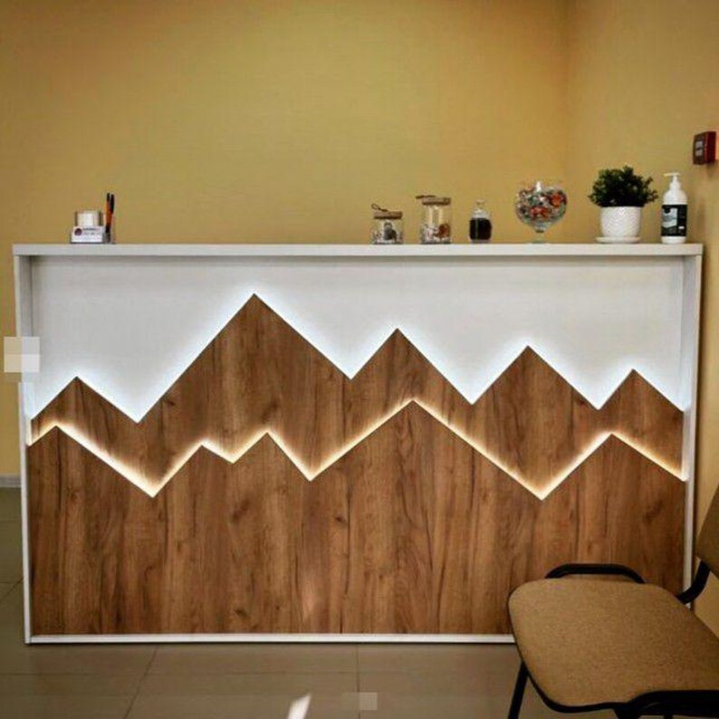 Modern White Reception Desk With Mountain-inspired LED Design - Etsy