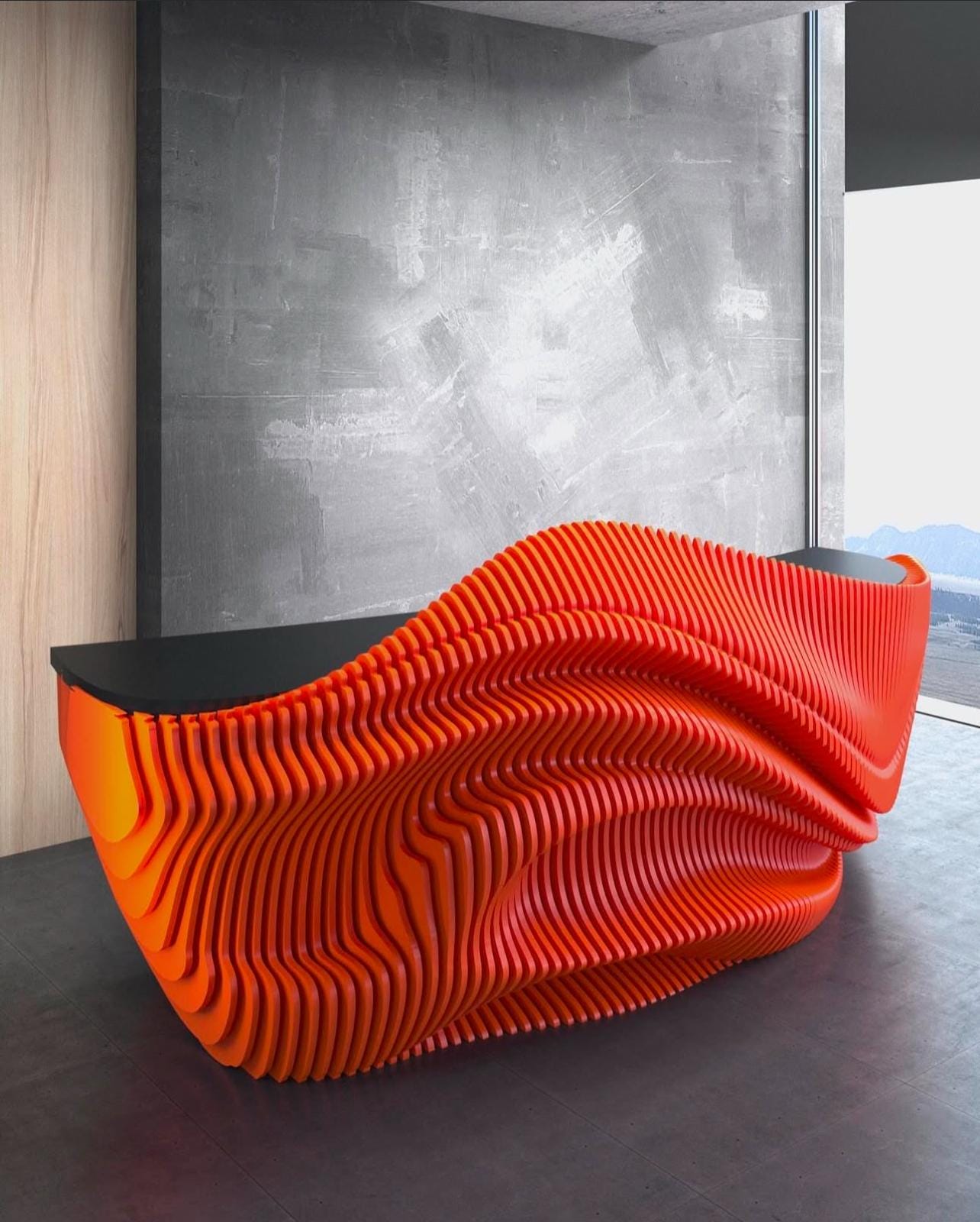 Contemporary Wave-style Reception Desk in Vibrant Orange - Etsy