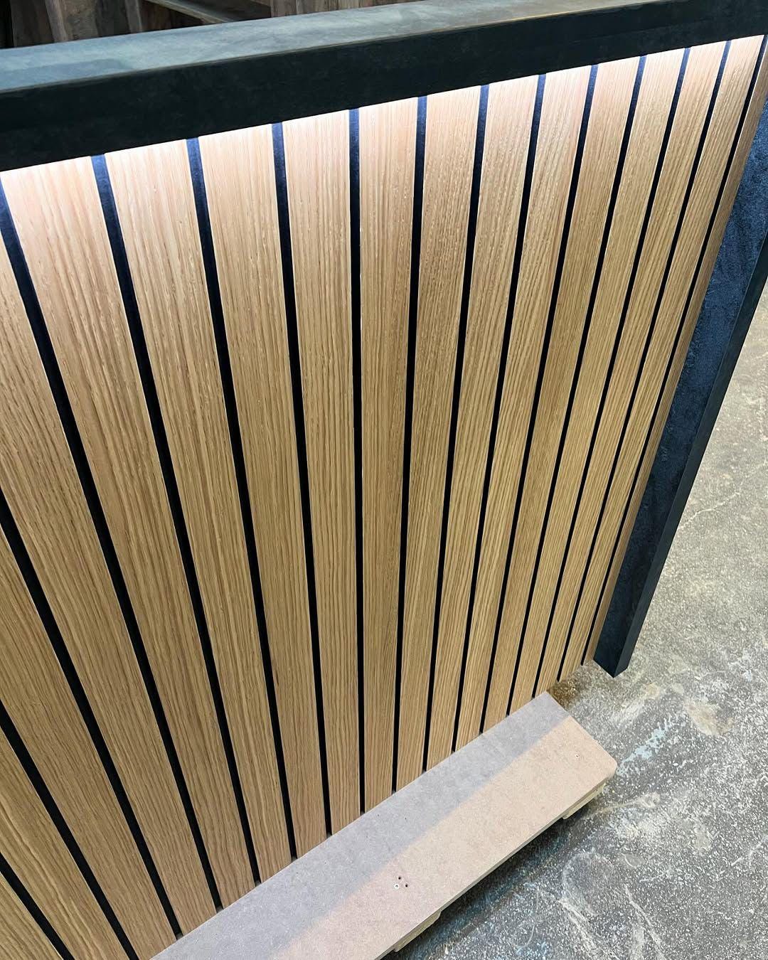 Modern Reception Desk With Vertical Wood Paneling and LED Accent - Etsy
