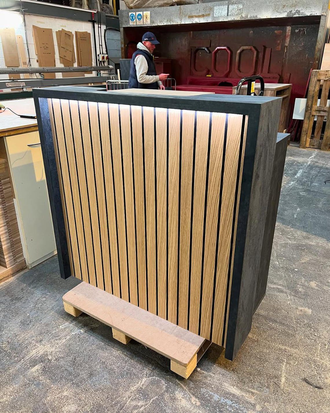 Modern Reception Desk With Vertical Wood Paneling and LED Accent - Etsy