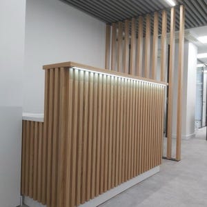 Modern Slatted Wood Reception Desk With LED Lighting - Etsy
