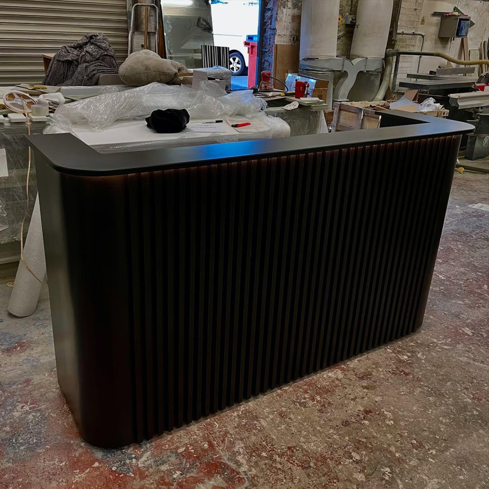 Sleek Black Reception Desk With Ribbed Panel Design - Etsy