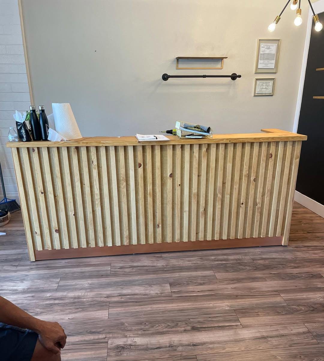 Modern Wooden Reception Desk With Vertical Slat Design - Etsy