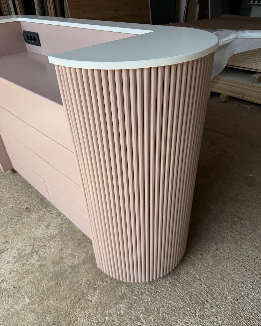 Blush Pink Curved Reception Desk With Fluted - Etsy