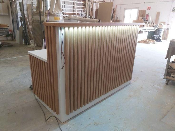 Modern Slatted Wood Reception Desk With LED Lighting - Etsy