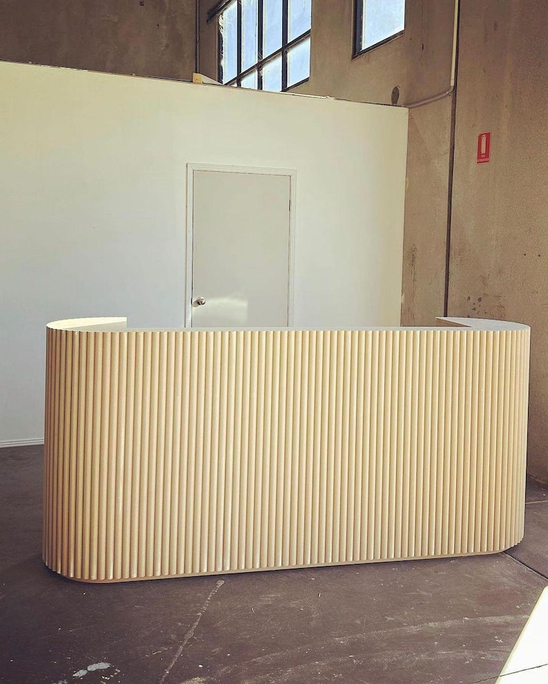 Curved Wood Slat Reception Desk - Etsy