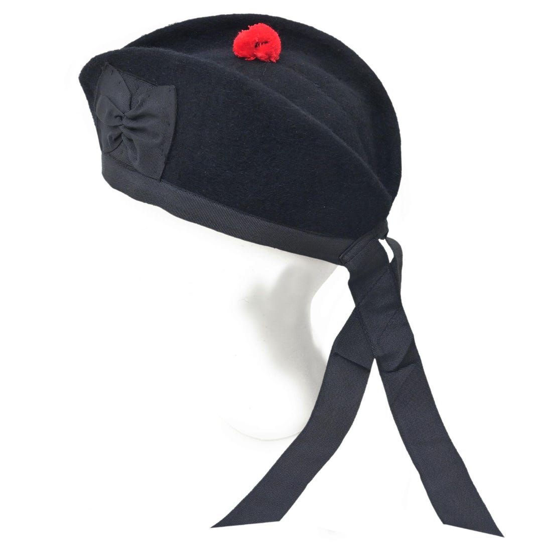 Scottish Piper Glengarry Hat - Pure Wool Military Cap With Red Pompom ...