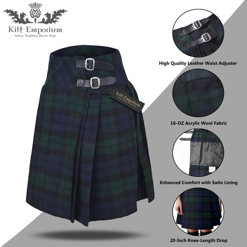 Womens Billie Kilt: 20" Acrylic Wool Skirt With Leather Straps - Etsy