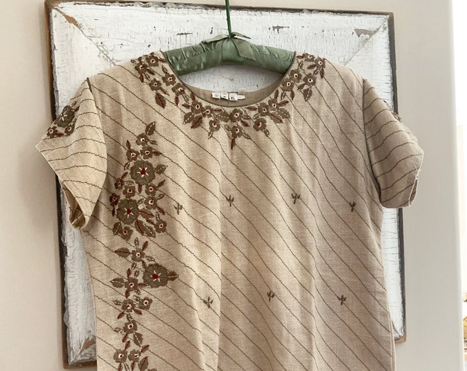 Vintage Linen Indian Tunic Blouse Shirt Size XL Natural Linen ...