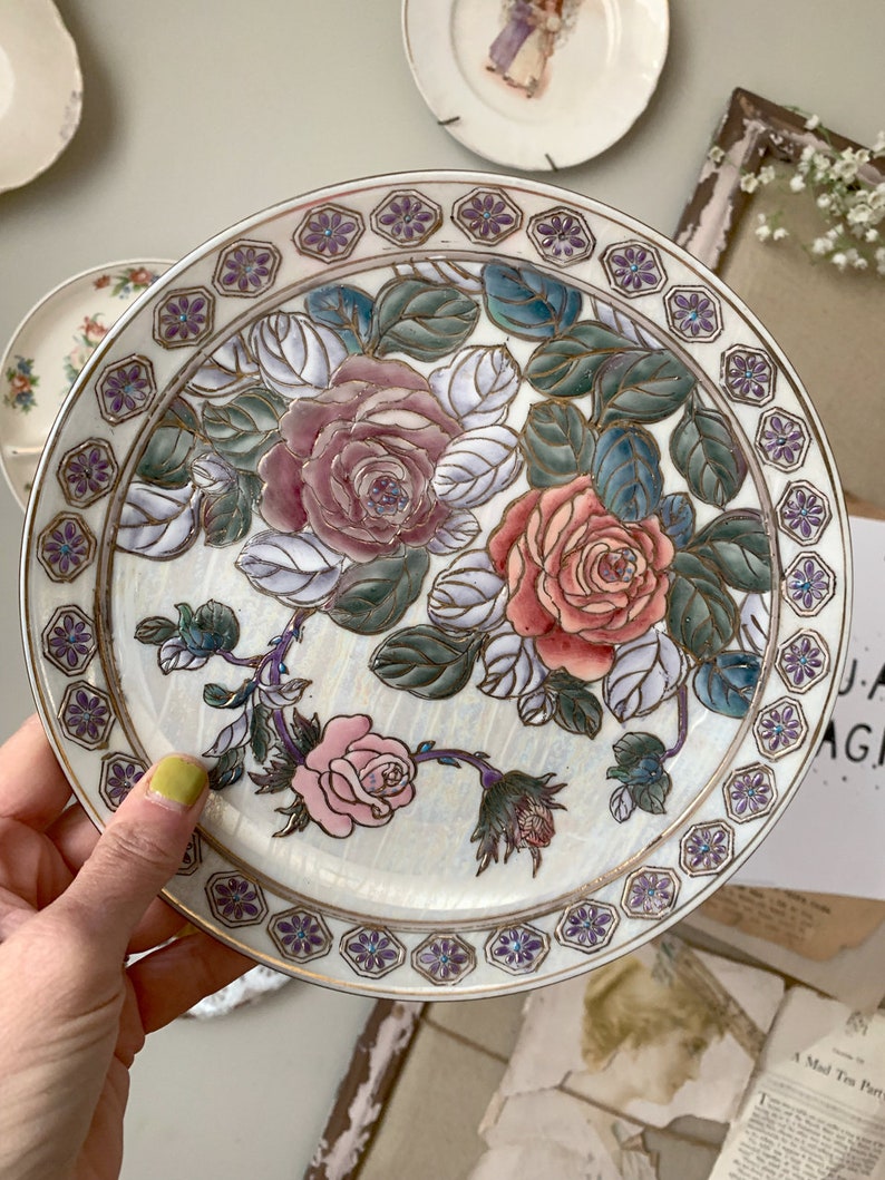 Vintage Decorative Plates Toyo Painted Roses Ardart Occupied - Etsy