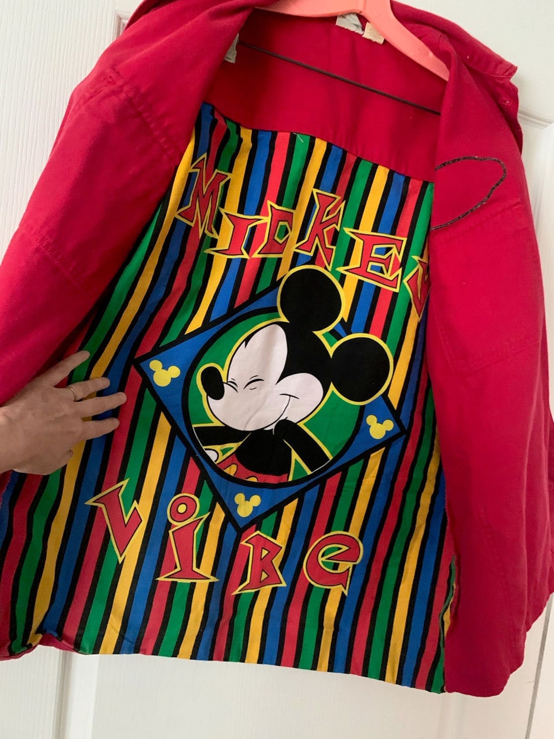 RARE Vintage XL Red Mickey & Co Denim Jacket Mickey Vibes Donnkenny ...