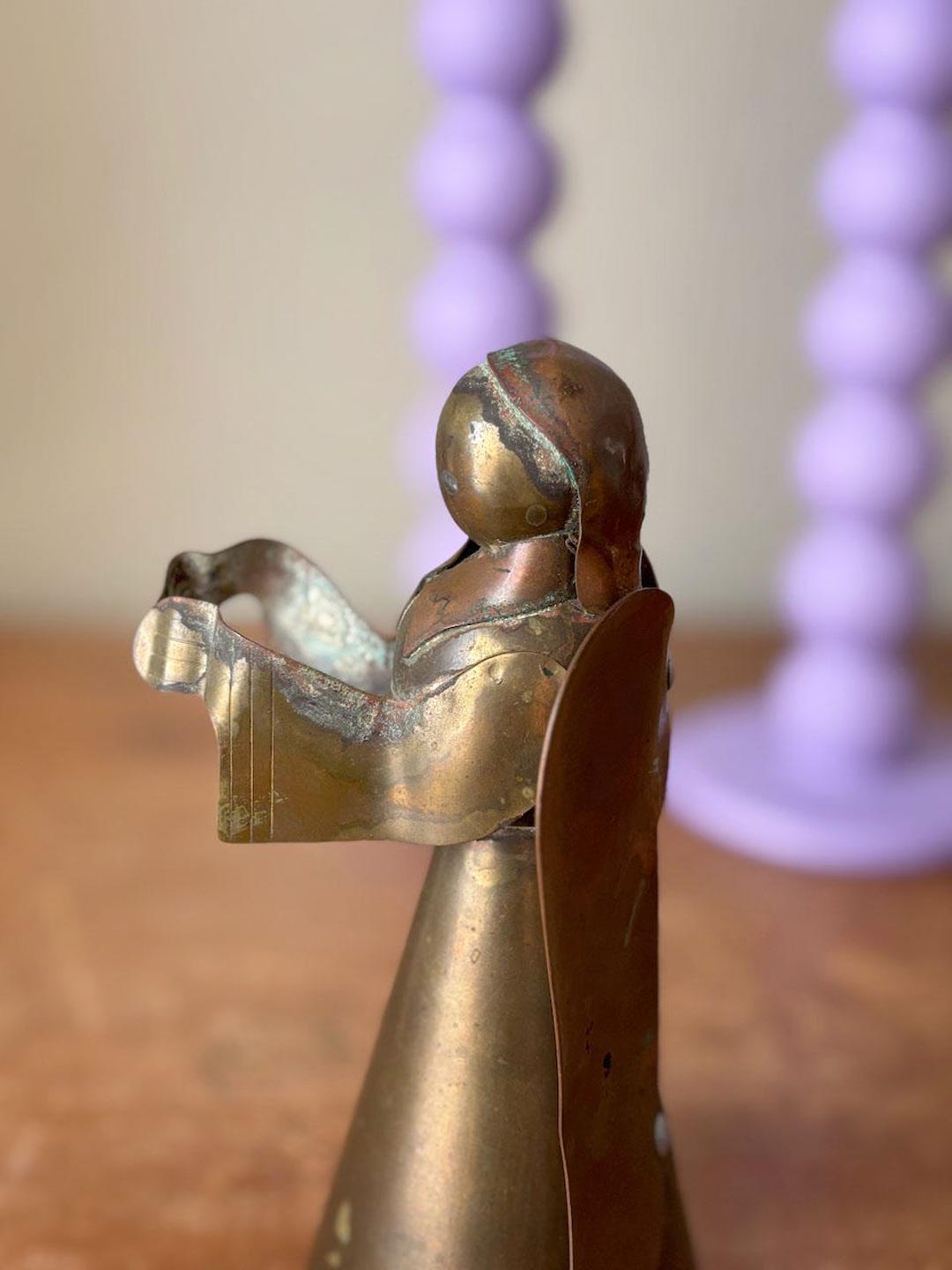 Vintage Copper and Brass Angel Figurine Candle Holder Wings Abstract ...