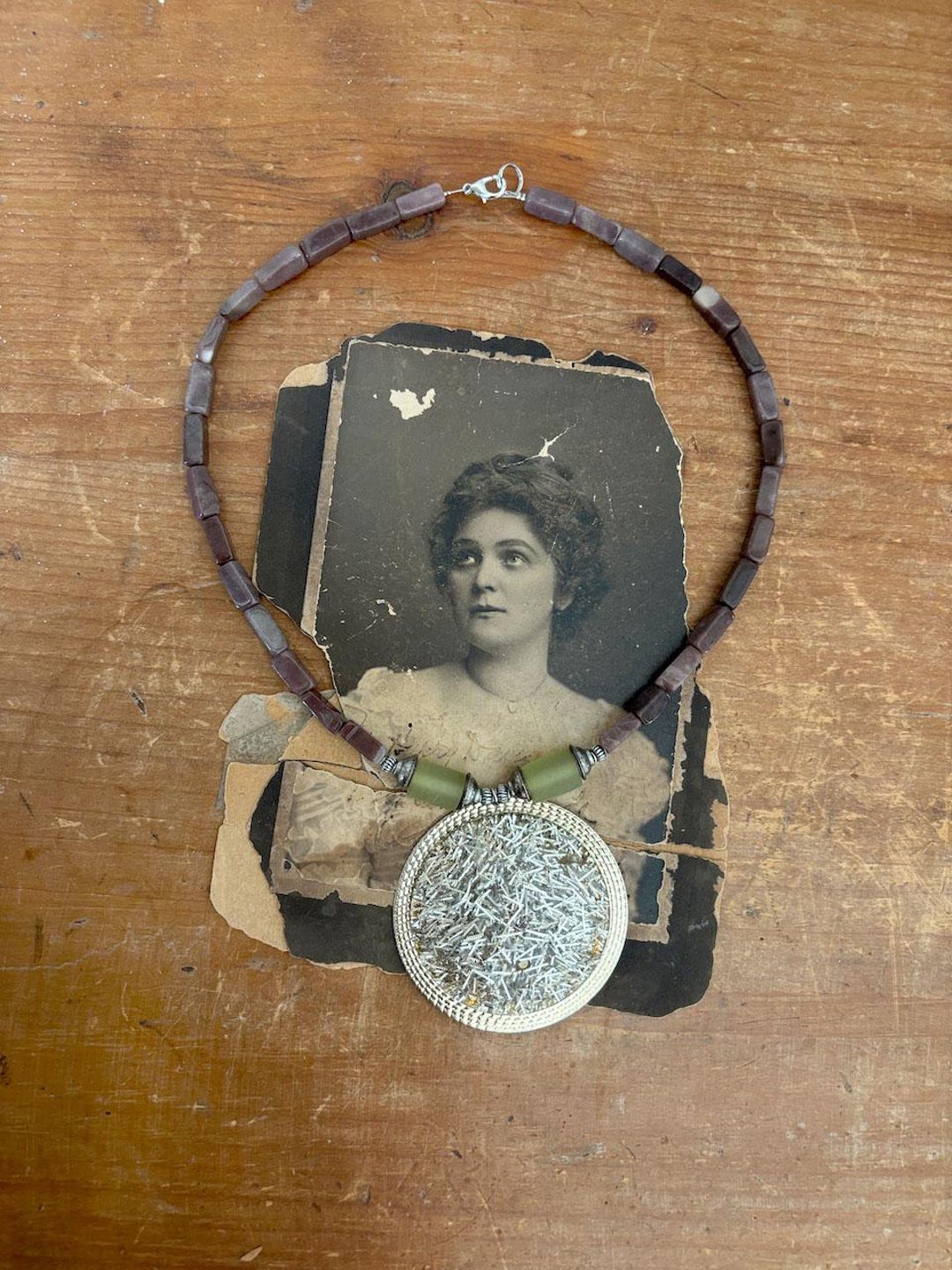 Upcycled Huge Statement Necklace Pendant Gemstones Hand Beaded ...